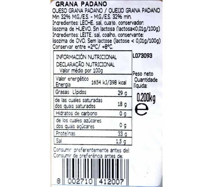 QUESO GRANA PADANO ZANETTI 200 GR. QUESO GRANA PADANO ZANETTI 200 GR.