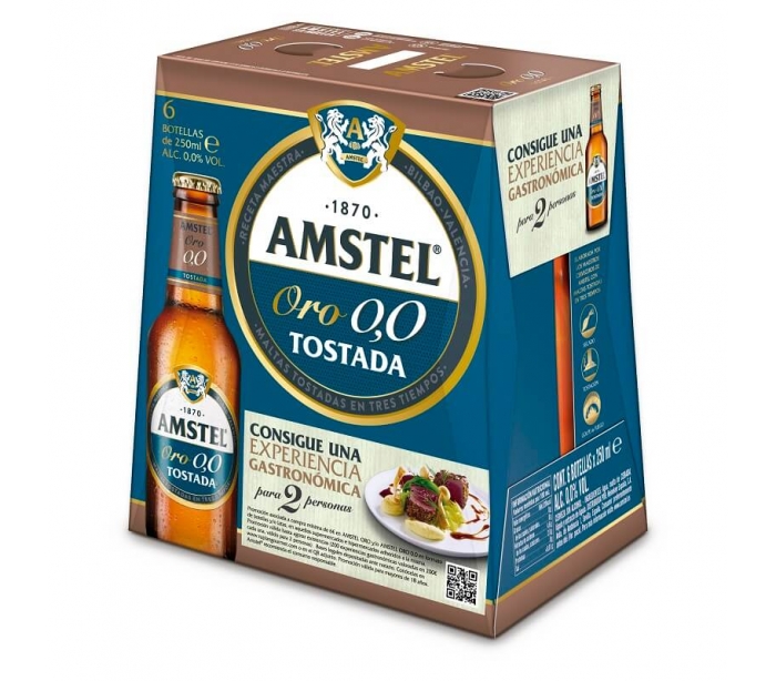 CERVEZA ORO TOSTADA 0,0% ALC. AMSTEL PACK 6X250 ML.